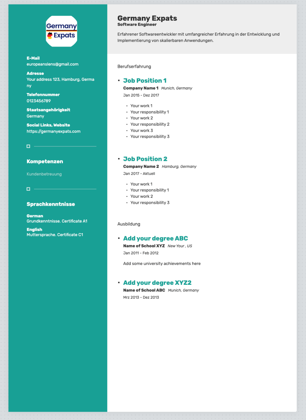 9 German CV Samples - New Resume Templates 2025